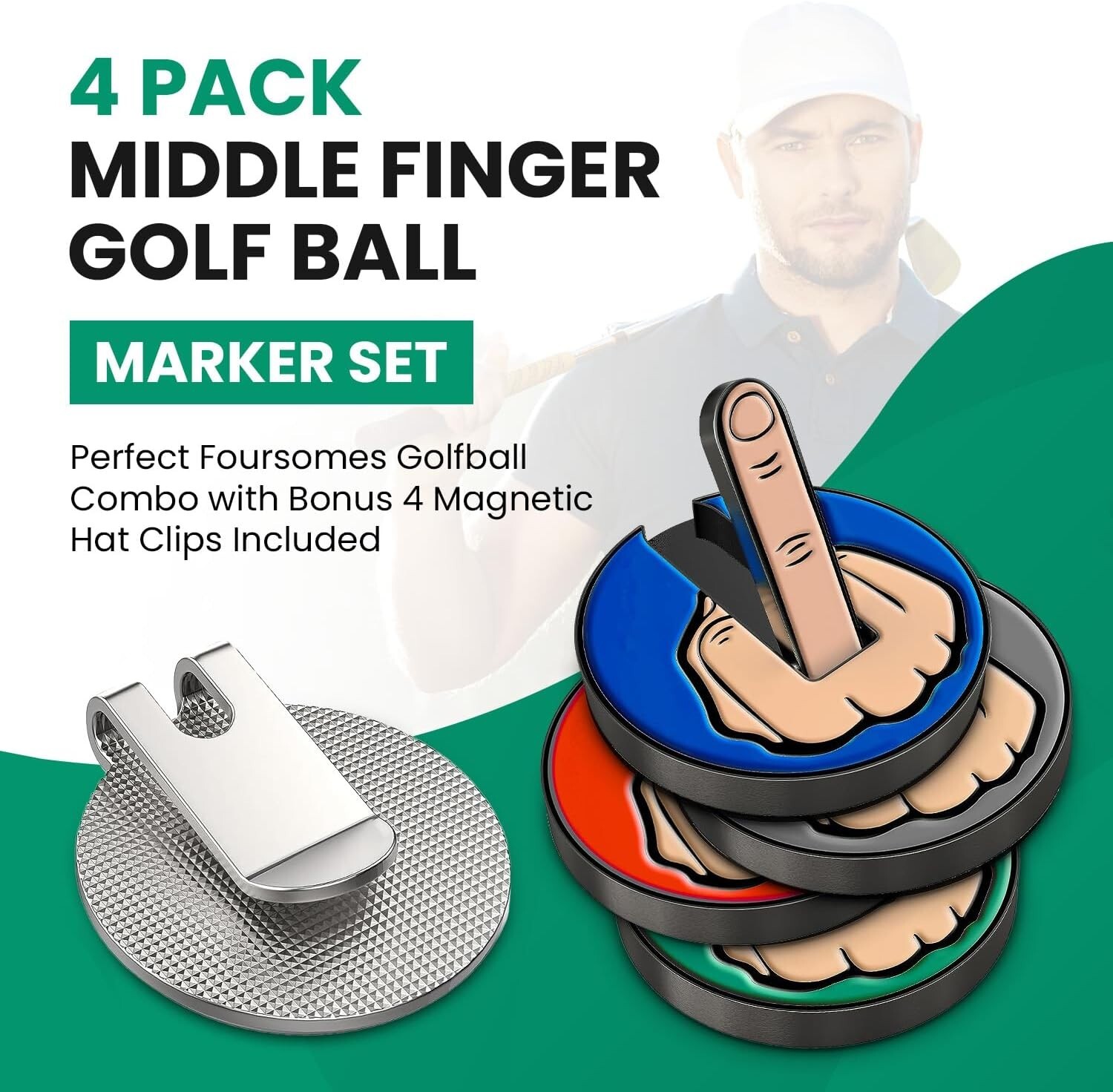 4 Pack Middle Finger Golf Ball Marker with Magnetic Hat Clip Foursomes ...