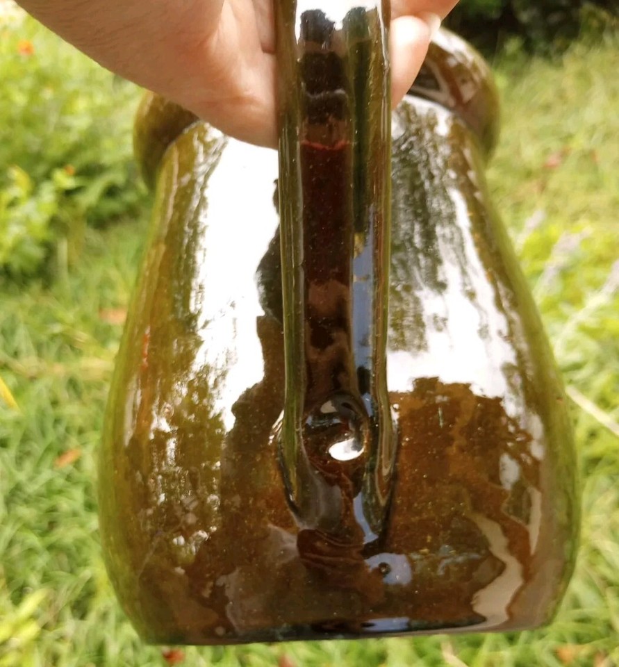 Cole Pottery Pitcher Kenneth George Dk Olive Green Brown Glaze Vase ...