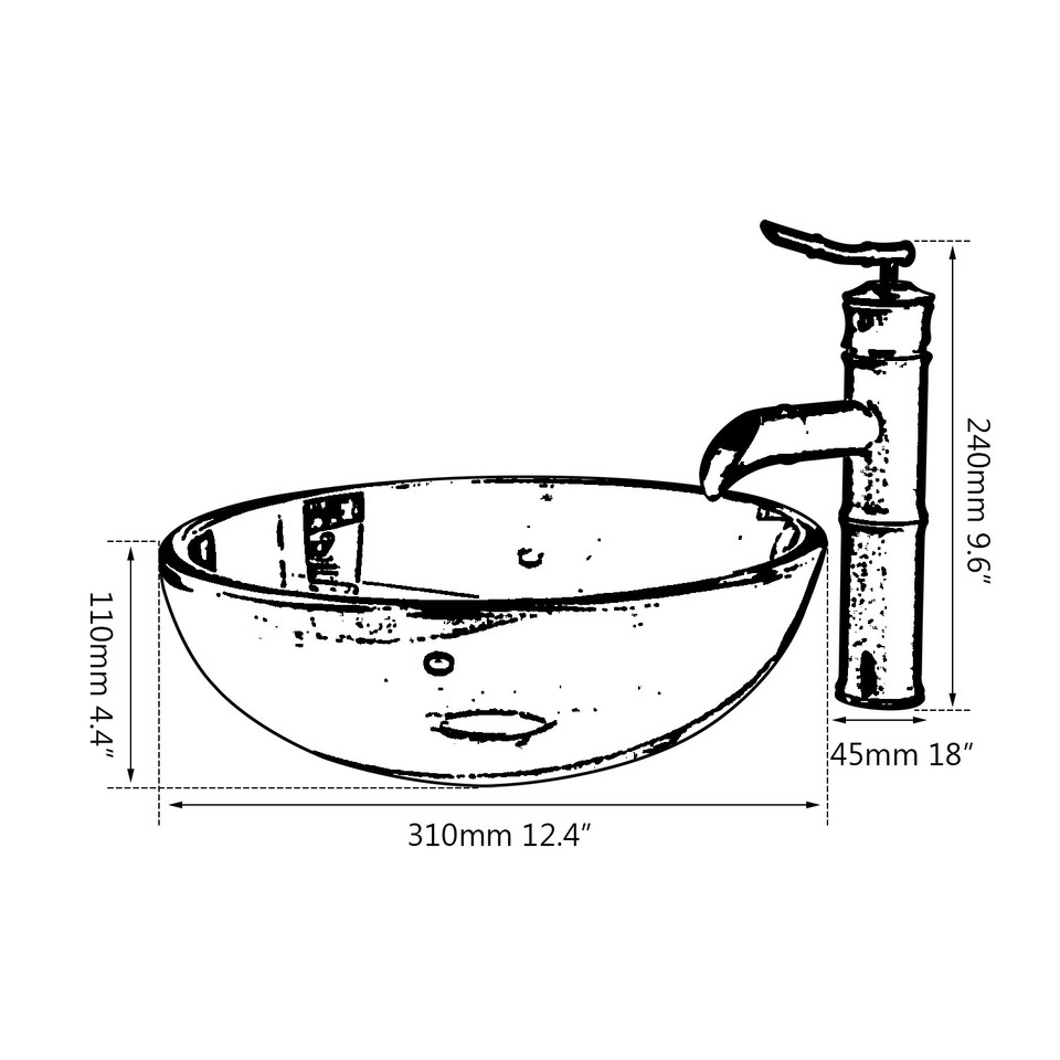 31cm Clear Round Glass Bathroom Basin Bowl Vessel Sink Black Mixer ...