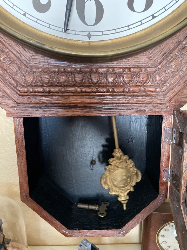 Antique Ingraham 10" Drop Octagon Regulator Wall Clock 8-Day, missing ...