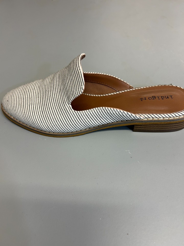 Indigo Rd Hayze Black White Striped Pointed Toe Mules Shoes Slides ...