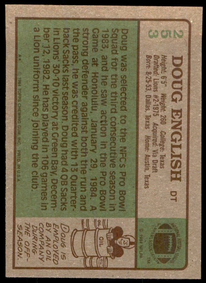 1984 TOPPS/ DOUG ENGLISH DETROIT LIONS #253 | eBay
