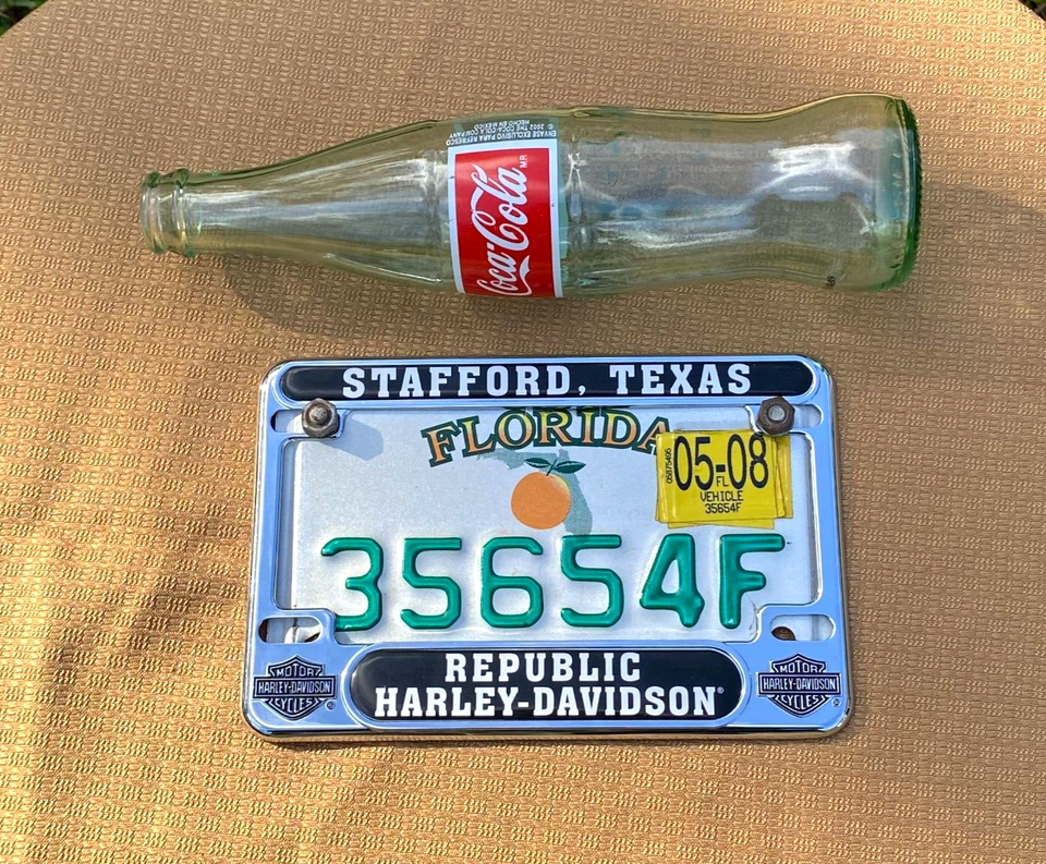 Florida Motorcycle LICENSE PLATE TAG # 35654F w/ Texas Harley Davidson ...