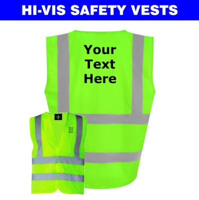 Lime Green Hi Vis Vest Personalised Custom Printed High Viz Safety ...