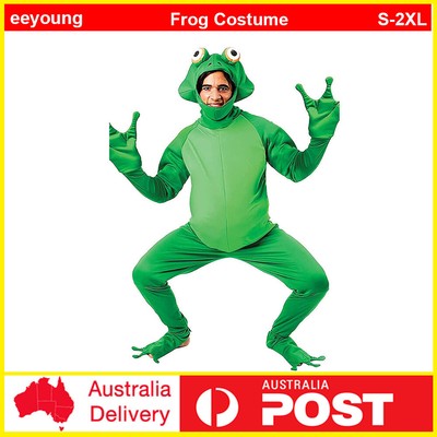 Adults Kermit the Frog Costume Cosplay Jumpsuit Gloves Frog Party Fancy ...