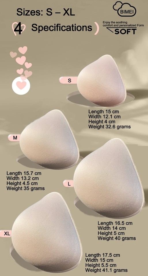 BIMEI Light-weight Cotton Mastectomy Breast Breast Forms Bra Insert ...