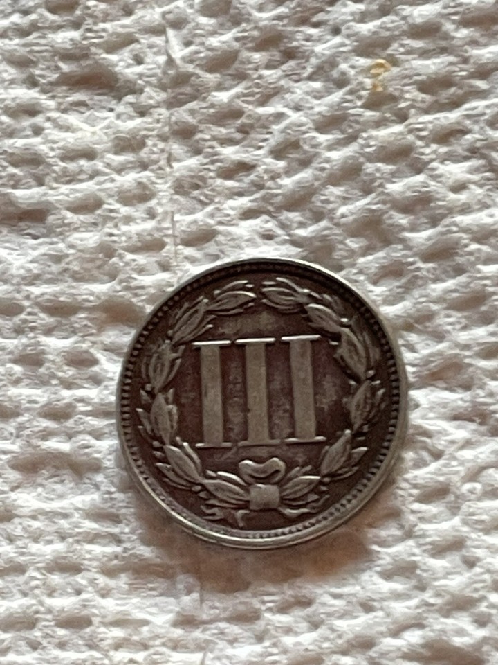 1865 Three Cent Nickel Piece 3C Circulated Civil War Date US Type Coin ...