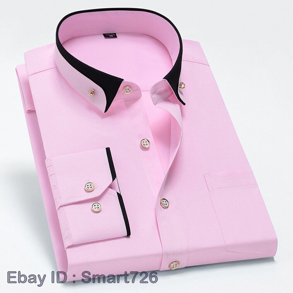 Mens Casual Double Collar Slim Fit Formal Shirt Italian Design Long ...