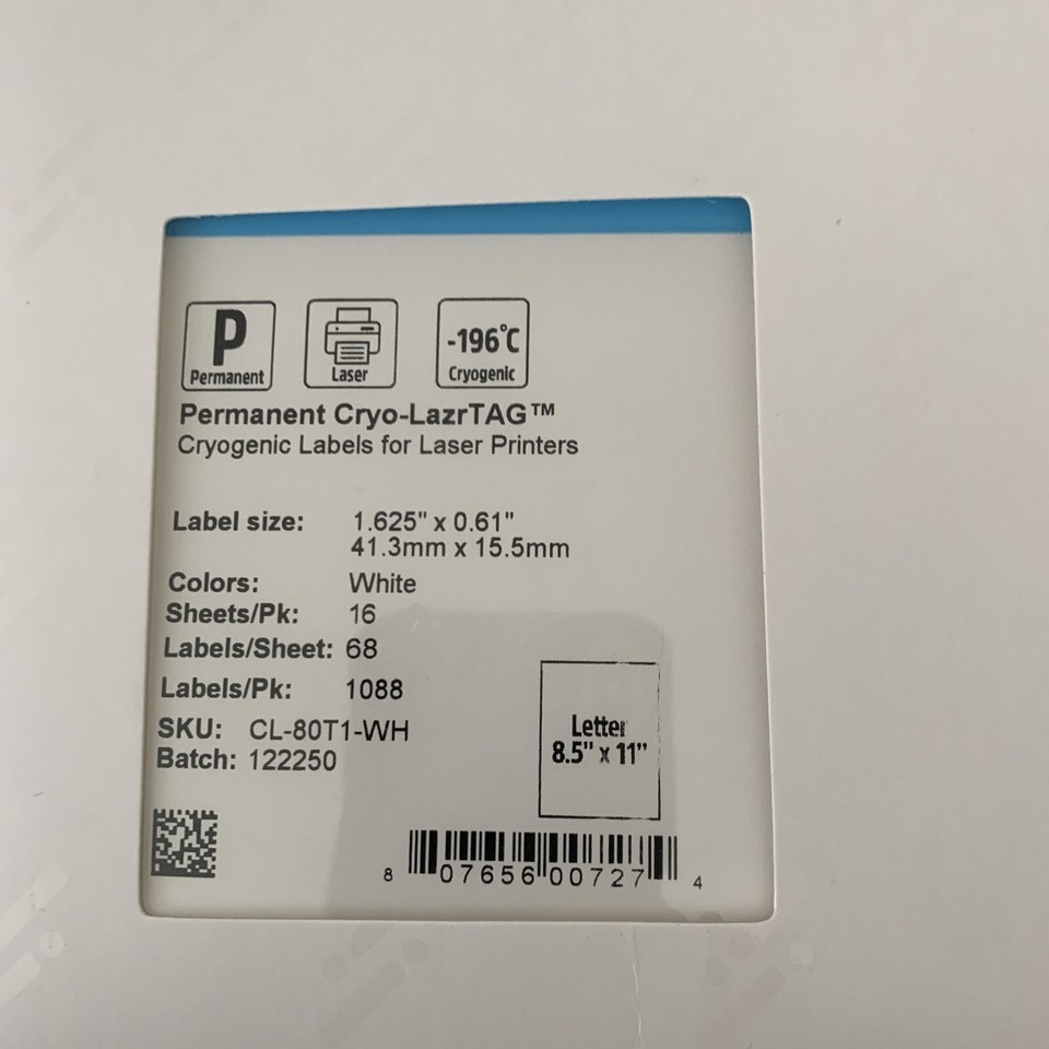 LabTAG CL-80T1-WH Cryo-LazrTag Cryogenic Label for Laser Printers | eBay