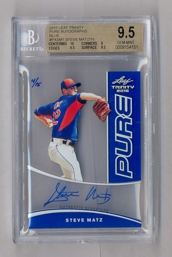 STEVE MATZ 2015 LEAF TRINITY PURE BLUE GLASS AUTO RC #4/15 METS BGS 9.5 ...