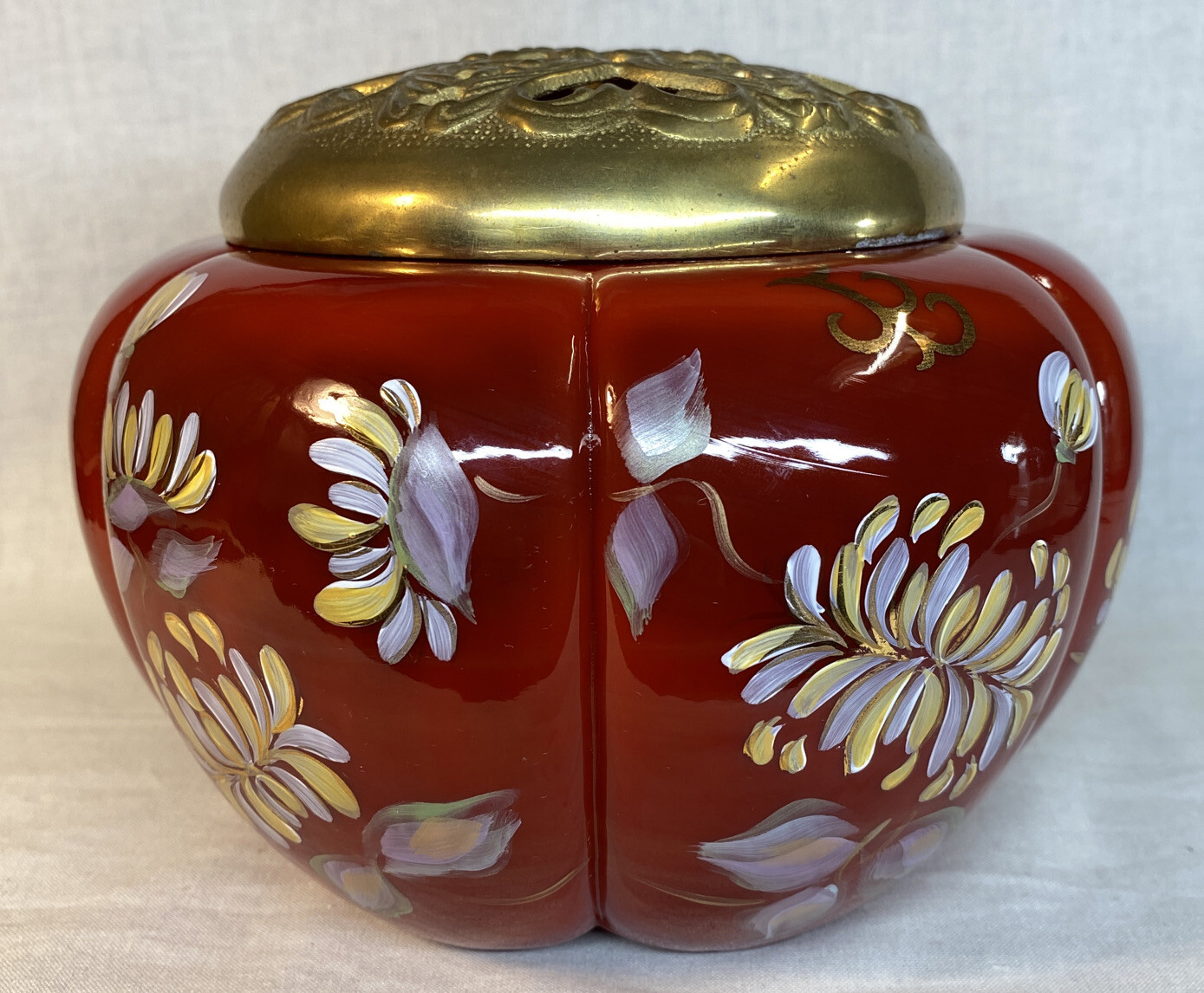 Fenton Art Glass Hand Painted Chrysanthemums On Mandarin Red Box | eBay