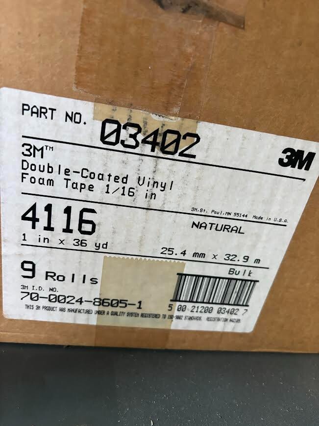 3M Urethane Double-coated Foam Tape 4116, 1 in x 36 yd.; .062 " | eBay