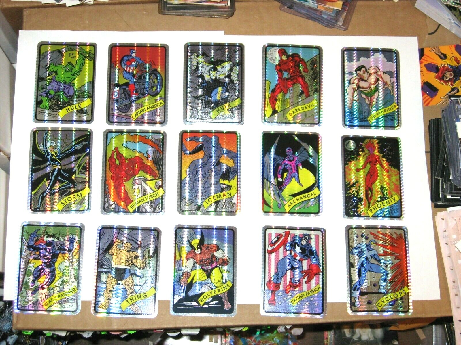 1990 MARVEL UNIVERSE VENDING MACHINE PRISM STICKERS 15 COMPLETE CARD ...