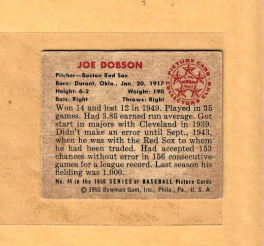 1950 BOWMAN #44 JOE DOBSON VG-EX DECENT CENTERING PRICED TO SELL! | eBay