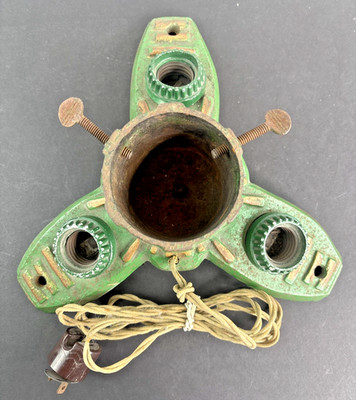 Vintage Cast Iron Christmas Tree Stand w/3 Light Sockets Electric Green ...