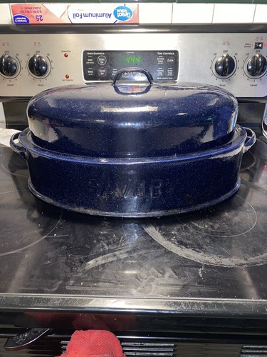 Vintage Savory Emamel Steel Oval Roasting Pan w/Lid | eBay