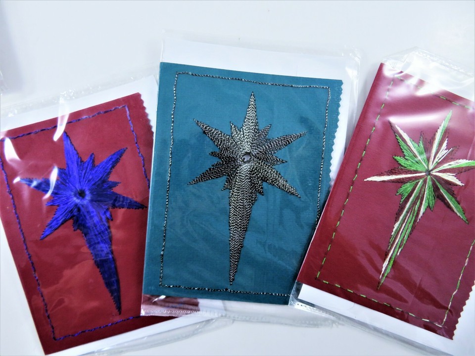 Handmade Christmas Cards Embroidered Star On Paper Modern StringArt Lot ...