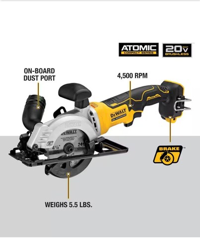 DEWALT DCS571B Atomic 20V MAX 4 1/2 inch Compact Circular Saw - DCS571B ...