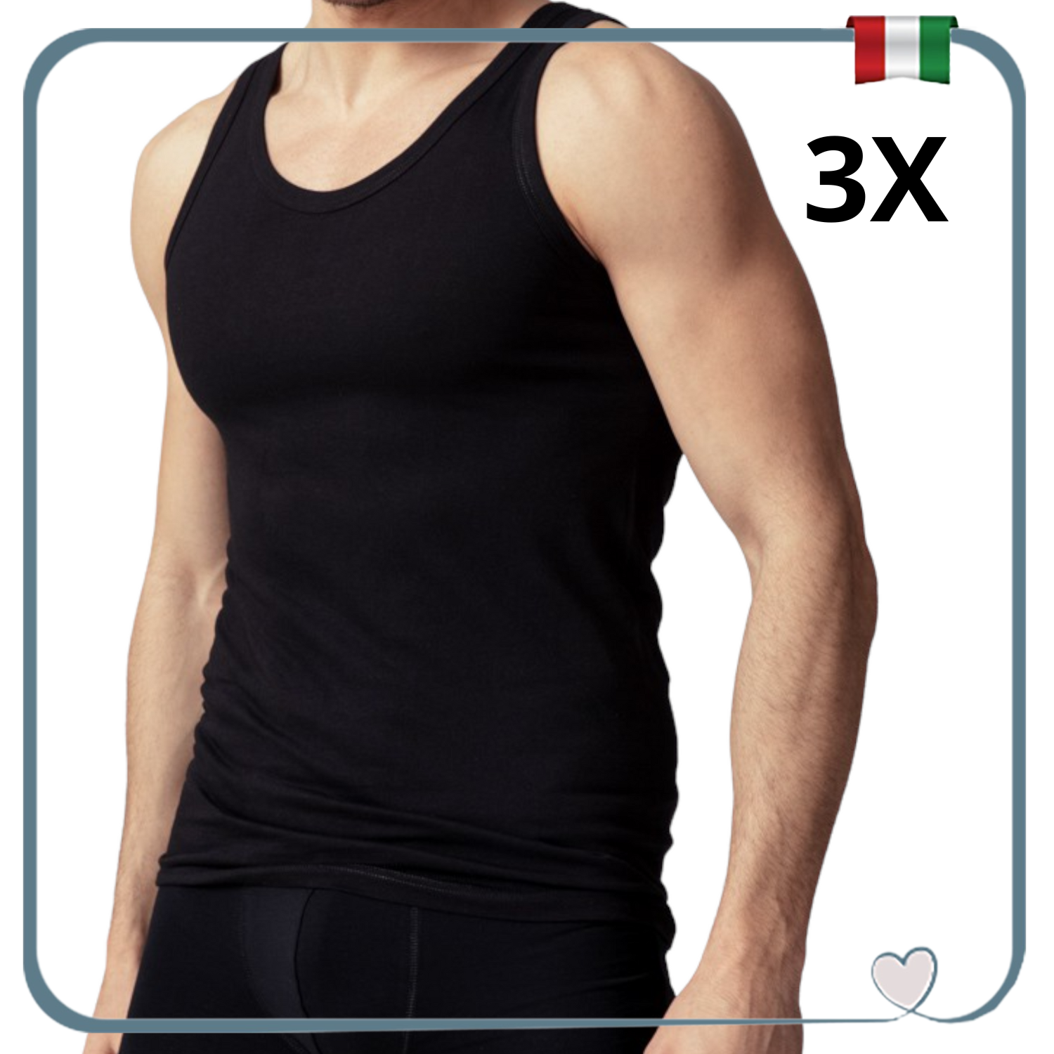 Set 3 Canottiera Uomo Spalla Larga Intima Canotta Cotone 100% da Intimo ...