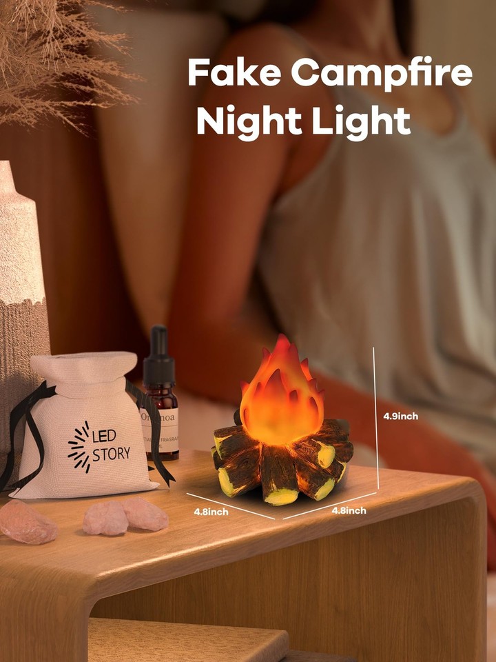 Fake Campfire Night Light, 3D LED Fake Fire Pit Firewood Lamp, Small ...