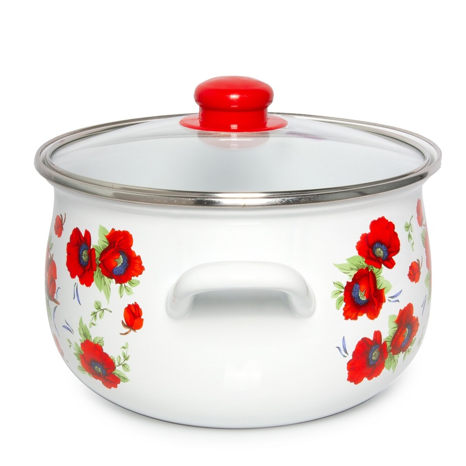 POPPY FLOWERS Enamelware Stockpot with Glass Lids, Enameled Cooking Pot ...