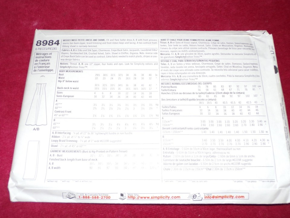 🌼 SIMPLICITY #8984 - LADIES "BEGOTTEN" FRONT LACE GOWN & SHAWL PATTERN ...