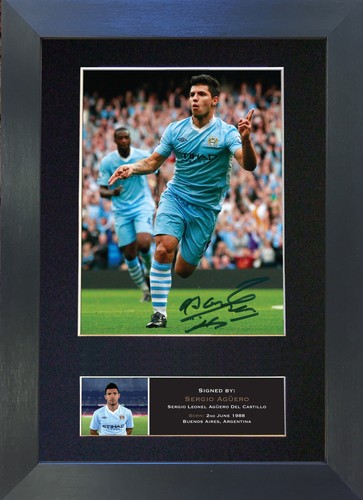 SERGIO AGUERO Man City Signed Mounted Reproduction Autograph Photo ...