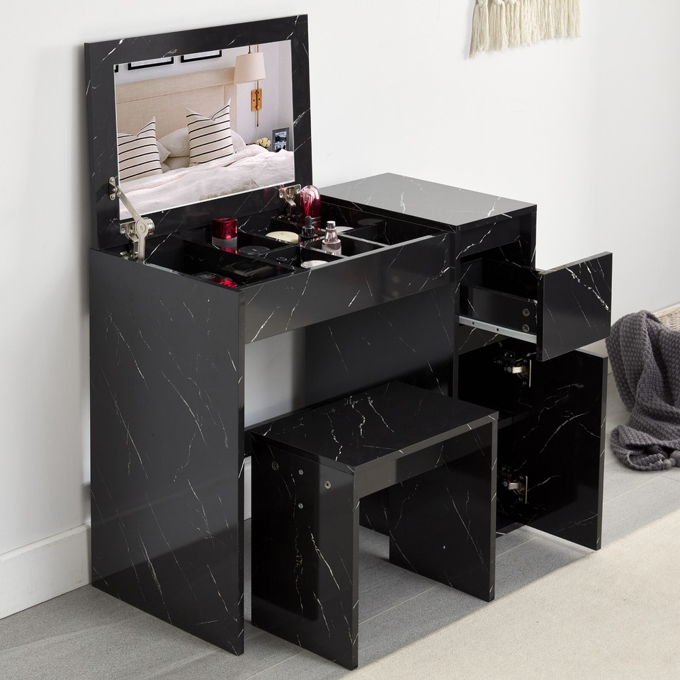 Dressing Table with drawers Mirror Stool Set Bedroom Makeup Desk Vanity ...