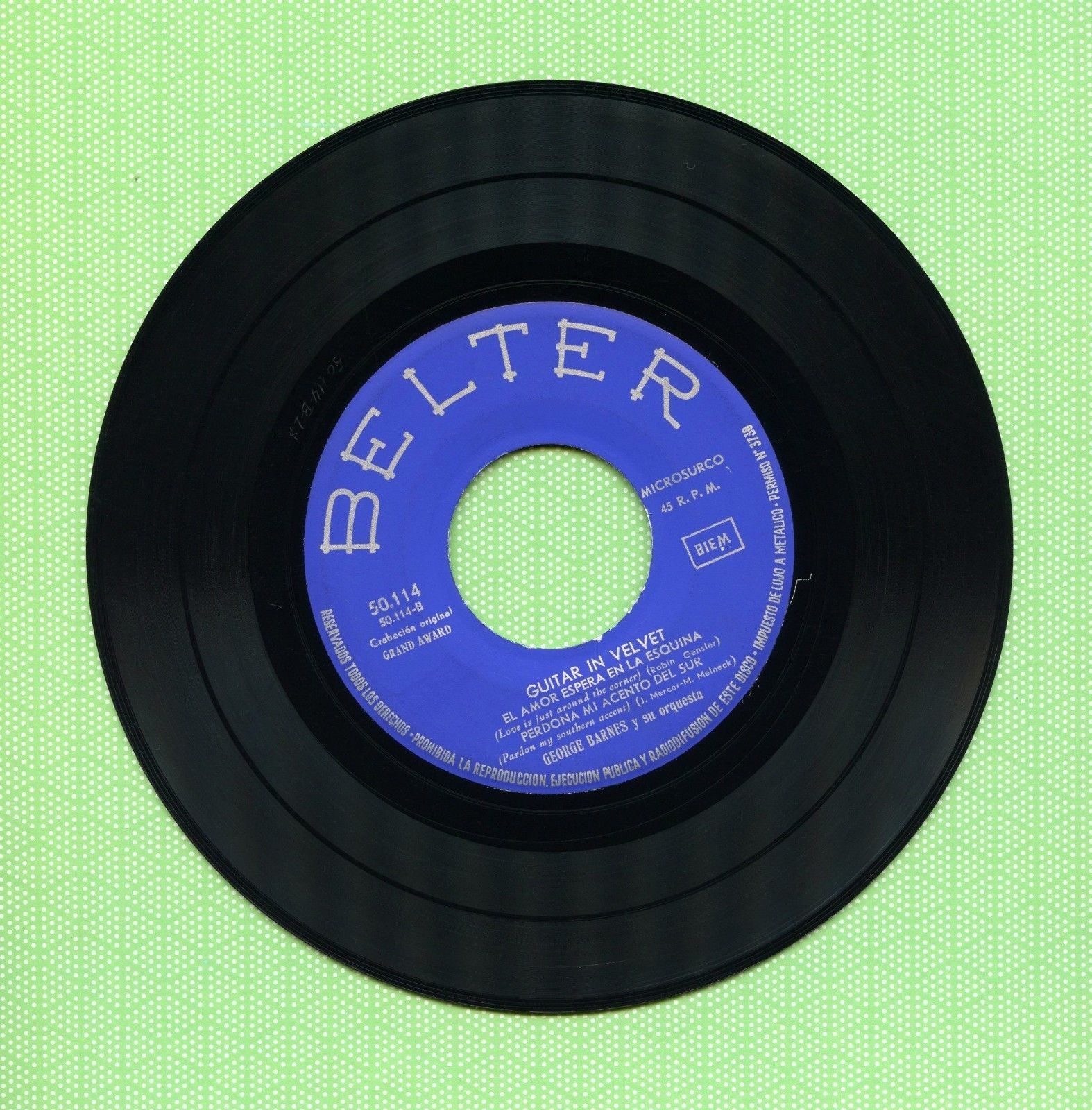GEORGE BARNES / Guitar In Velvet / BELTER 50.114 Press Spain 1957 EP ...