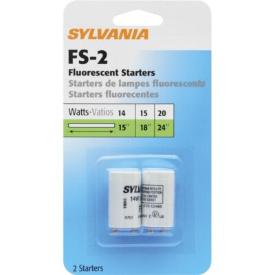 Sylvania FS 2 Fluorescent Starters 2 Pack, For 14W, 15W & 20W Watt ...