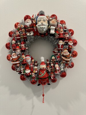 Handmade Christmas Ornament Wreath Vintage-Kitsch-Santa | eBay