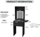 Small Dressing Table with Foldable Side Panel LED Light Mirror Shelves ...