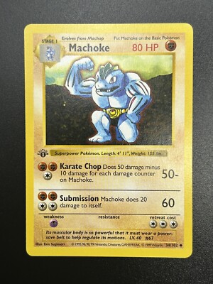 MACHOKE Pokemon Card - WOTC - 1st Edition - Base Set - Shadowless - 34/ ...