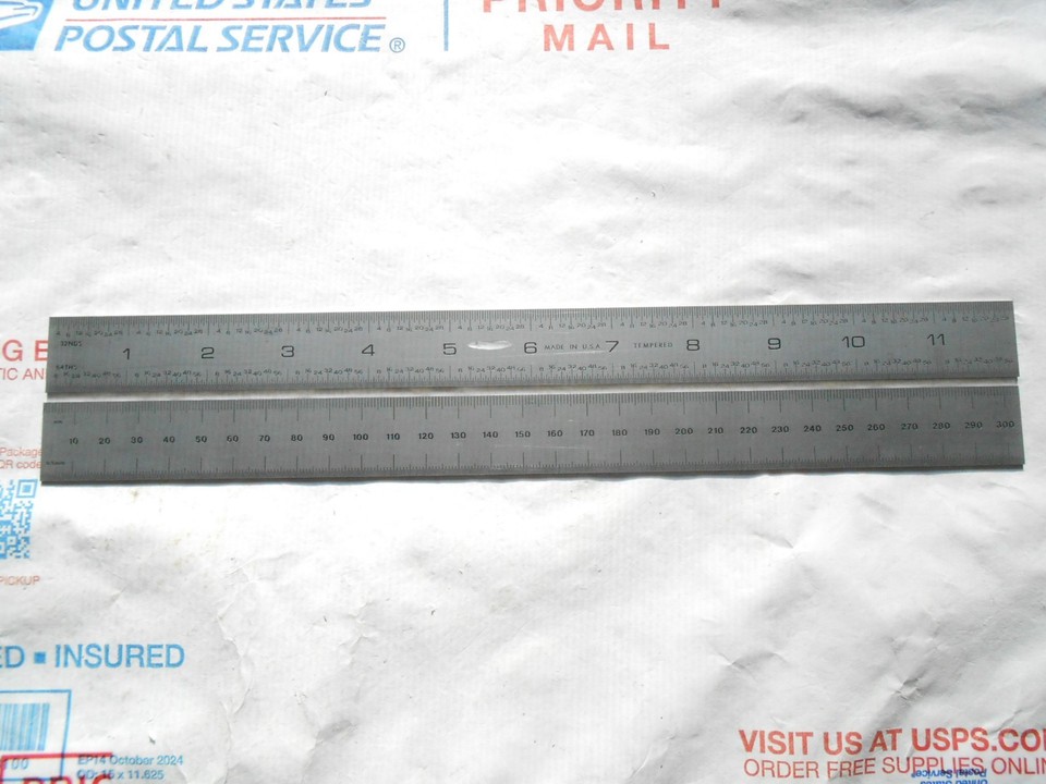 NEW 2 PCS. MACHINIST RULERS USA 12" RIGID TEMPERED 1/32" x 1/64" & 1MM ...