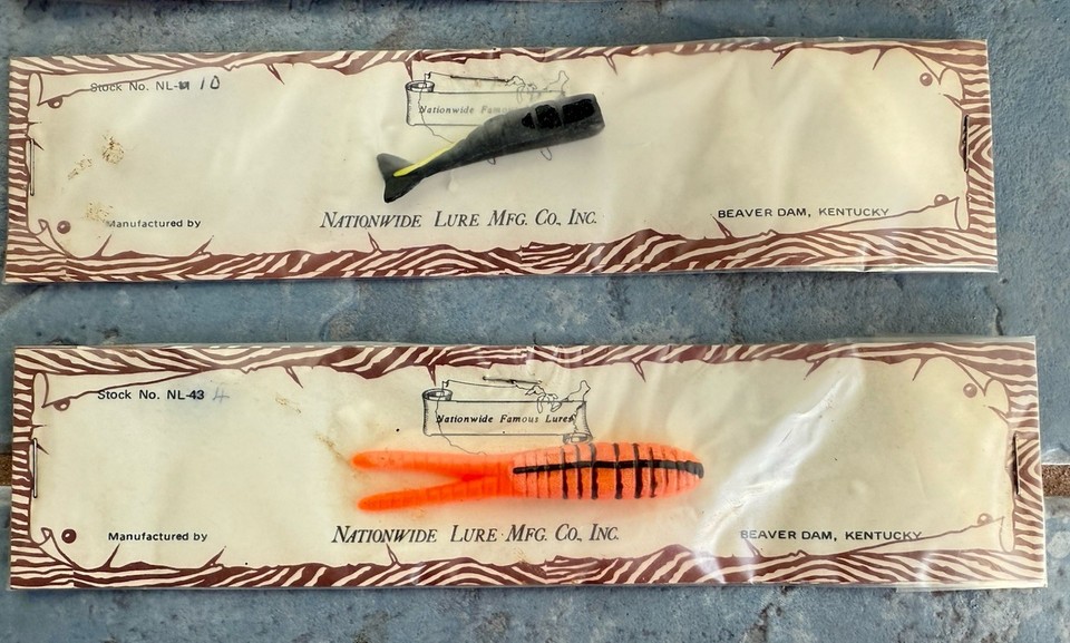 Vtg Nationwide Lure FISHING LURES STORE DISPLAY CARDS Sample Grubs ...