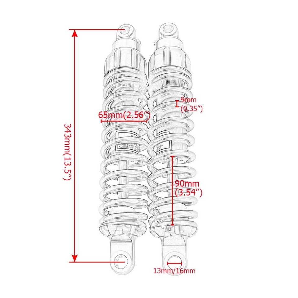 343mm 13.5" Shock Absorbers Suspension For Harley Sportster 883 Electra ...