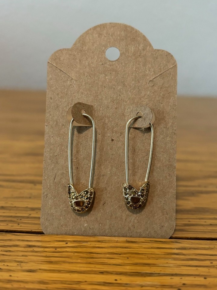 Lucky brand pave safety pin drop earrings, gold tone | eBay