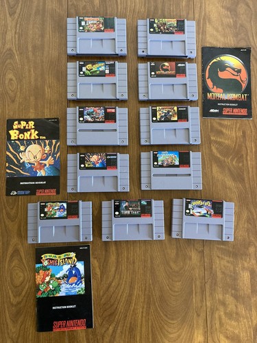 Super Nintendo SNES 11 Game Lot - Donkey Kong, Mario, Bonk, Sunset ...