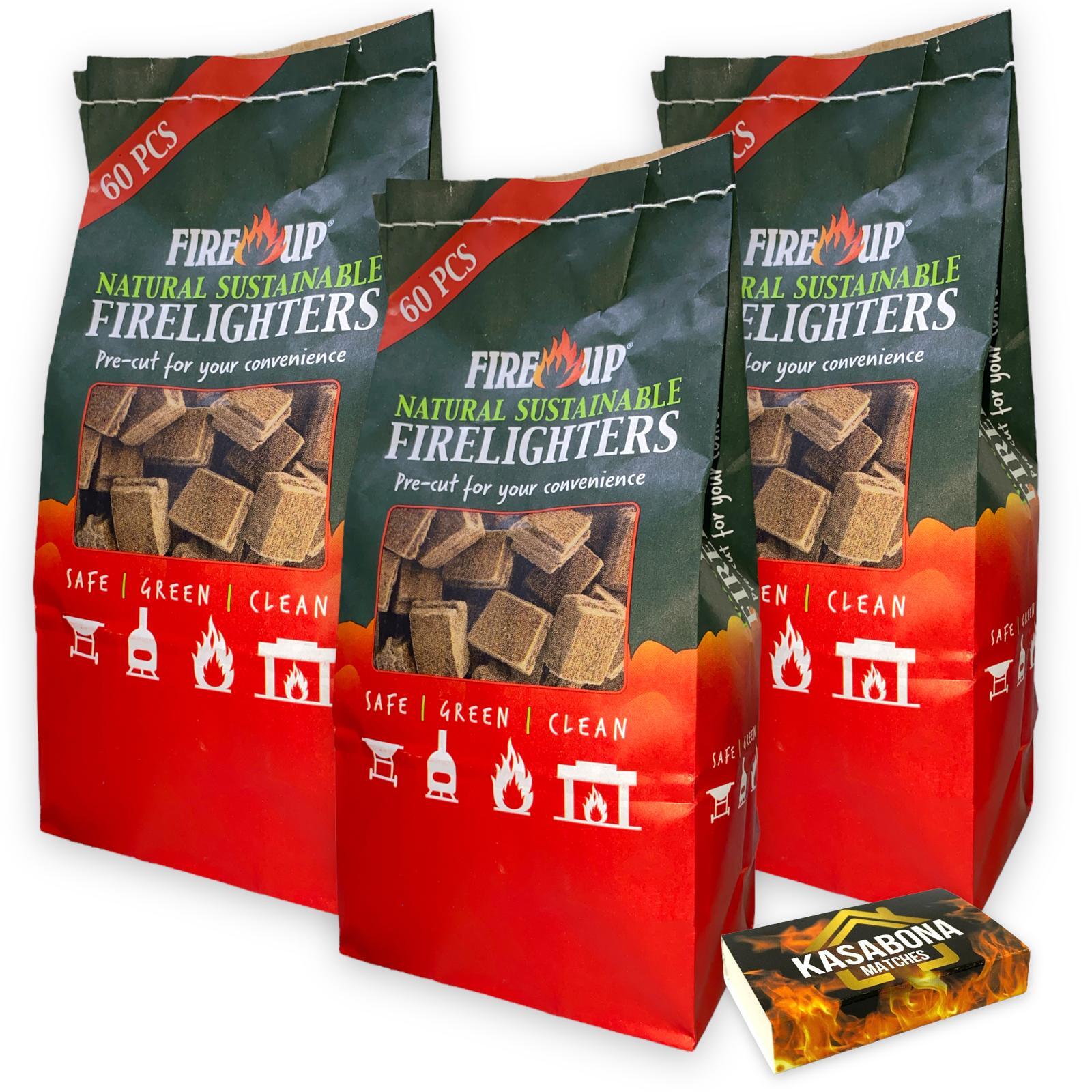 FIRE UP Natural Sustainable Firelighters For BBQs 60 Pack And Kasabona ...