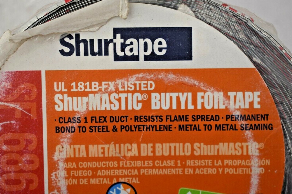 Shurtape UL 181B-FX Flame Resist Shurmastic Butyl Foil Tape Roll 3" x ...