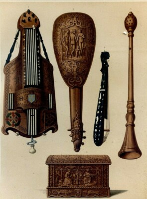 Musical instruments 15th, 16th, 17th C.Antique chromolithograph .1858 ...