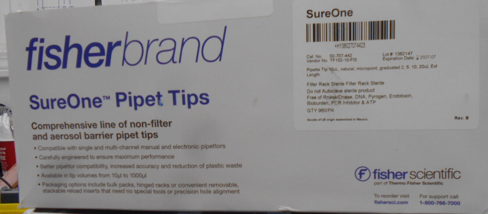 FisherBrand 02-707-442 Sure One Pipette Tips 10µl 10pks of 96 tips ...