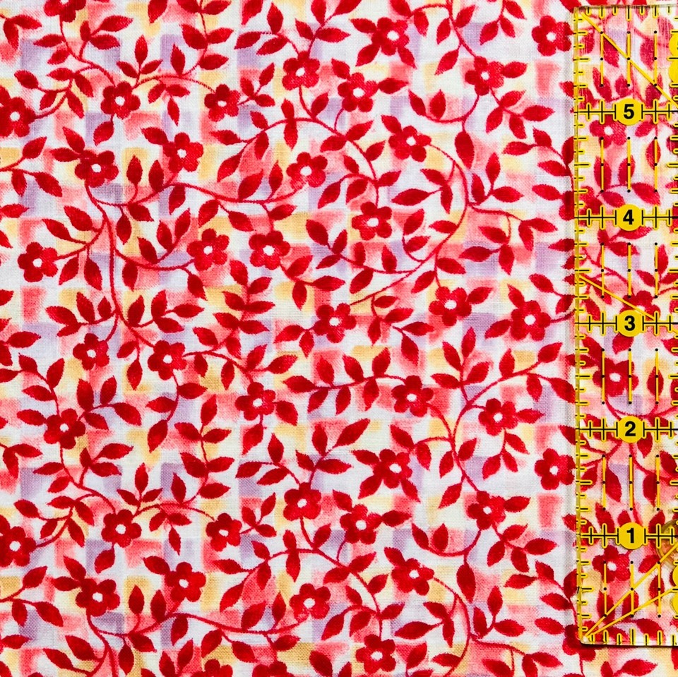 Visit Fabric Classic Cottons Flower Vines Gingham Fabric Calico Style ...