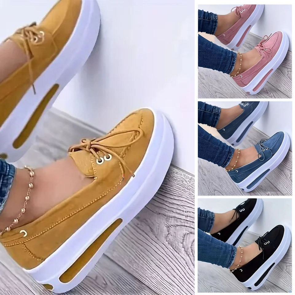 Women Block Shoes Slip On Closed Toe Platform Flat Wedge Casual Lace Up ...