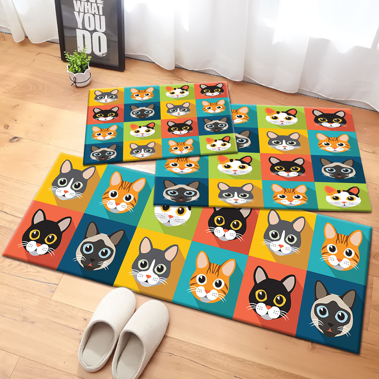 Various Colorful Cute Cats Head Area Rugs Kids Bedroom Carpet Kitchen ...