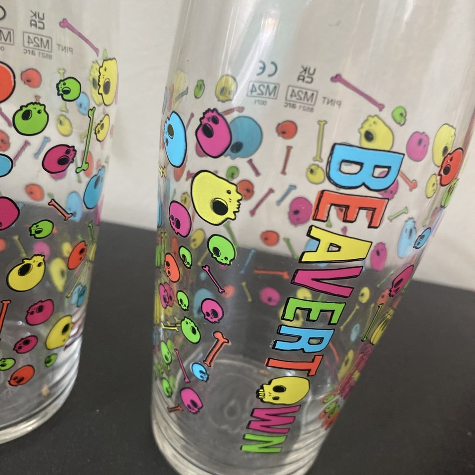 2x Beavertown Brewery Neck Oil Psychedelic Skull Beer Pint Glass 20oz ...