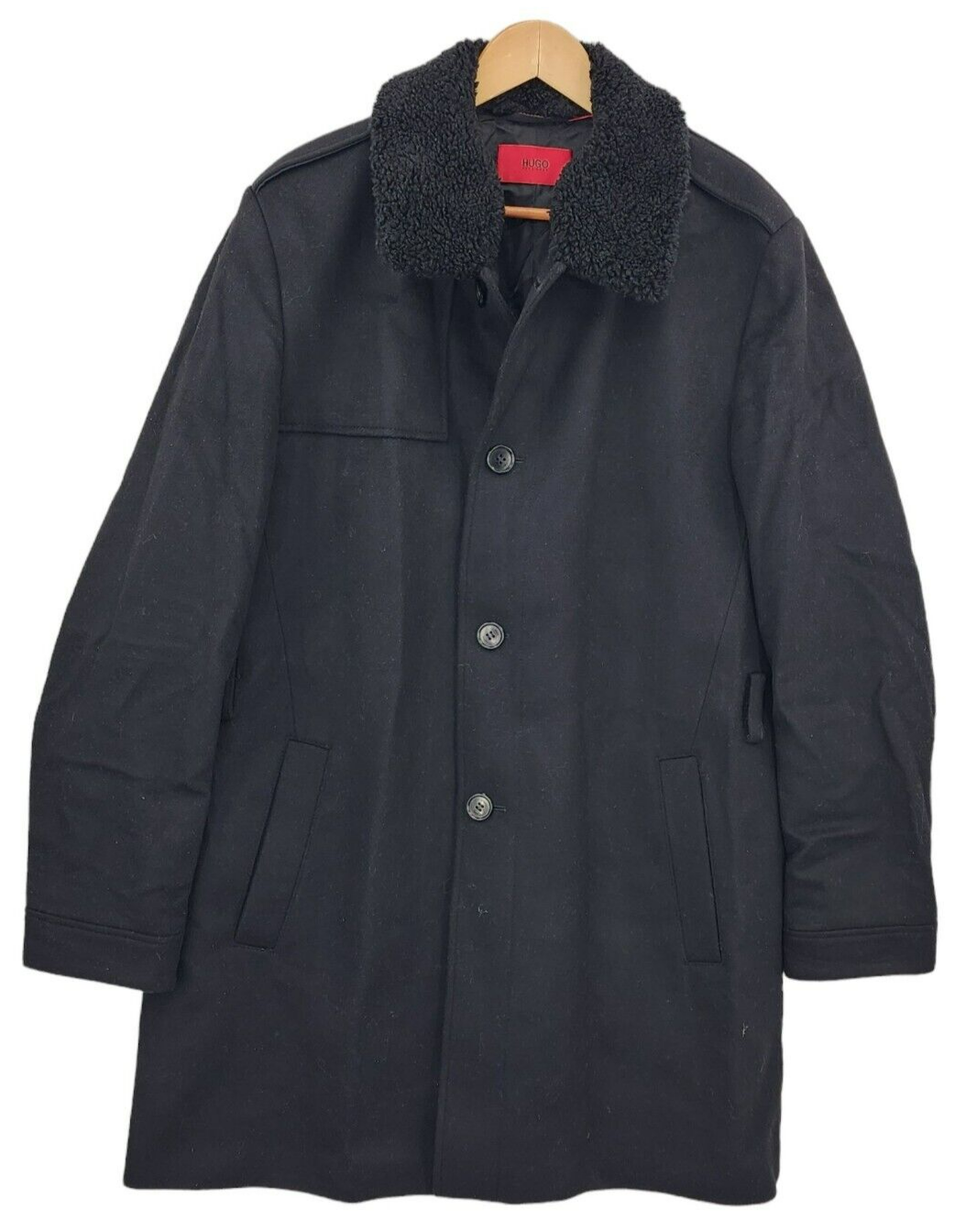 HUGO BOSS cashmere blend Long coat overcoat w/ detachable Collar 44 Reg ...