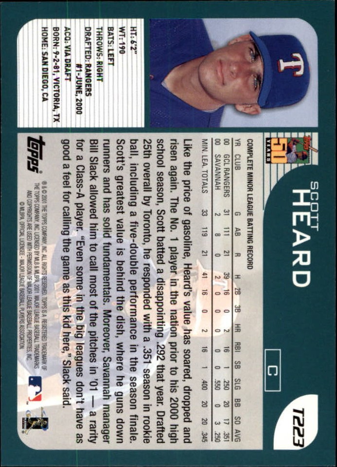 2001 Topps Traded #T223 Scott Heard | eBay