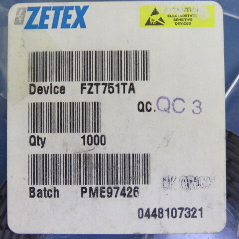 ZETEX FZT751TA Qty of 85 per Lot TRA PNP 60V 3A SOT223 SM TnR | eBay