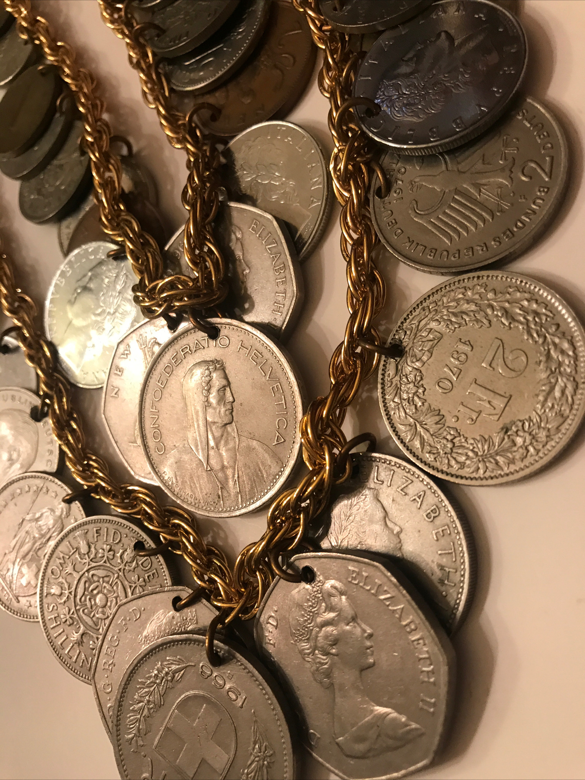 Monet Gold Tone Vintage Coin Money Charm Necklace Sli… - Gem